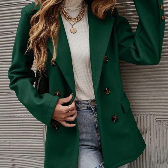 Jackets & Coats | Classic Green Double Breast Button Up Jacket Coat ...